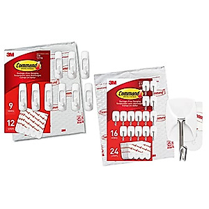 Command Wall Hooks Bundle - Command Small Wire Toggle Hooks 16 Hooks with Medium Utility Hooks 9 Wall Hooks, Command Strips Included