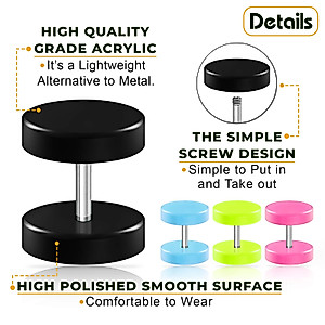 BIG GAUGES 4 Pairs Black Light Blue Green Pink Acrylic 16g Gauge 1.2mm 8mm Fake Plugs Piercing Illusion Cheater Ear Earring Lobe BG7801