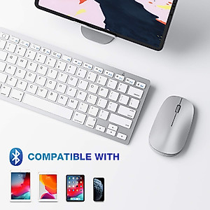 OMOTON Bluetooth Keyboard and Mouse for iPad (10th/ 9th/ 8th), Wireless Keyboard and Mouse Compatible with iPad Pro 12.9/11 inch,iPad Air 5th/ 4th, and Other Bluetooth Enabled Devices, Silver White