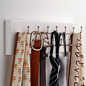 Treehouse Belt Organizer Rack, Holds Over 28 Large Belts, Sturdy Metal & Solid Wood Storage Holder for Closet, Versatile, Wall Mounted Belt & Tie Display Hanger for Bedroom - (White) 16''L x4.25''H