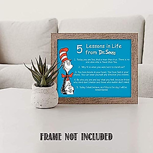 Dr. Seuss Quotes Wall Art Sign-"5 Lessons in Life"- 8 x 10" Art Wall Print- Ready to Frame. Funny Home, Office & Class Décor. Designed for Kids, Applies To All. Makes an Amusing Conversation Starter.