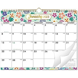 2023 Wall Calendar - Wall Calendar 2023, Janaury 2023-December 2023, 12 Months Calendar with Julian Date, 15 x 12 Inches, Twin-Wire Binding, Suitable for Hanging on the Wall, Large Blocks and Julian Dates, Flower design, Good Decorative Effect