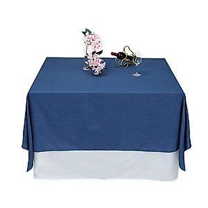 Tableclothsfactory 85" x 85" Dark Blue Faux Denim Polyester Table Overlays Square Tablecloth Cover for Wedding Party Event Banquet