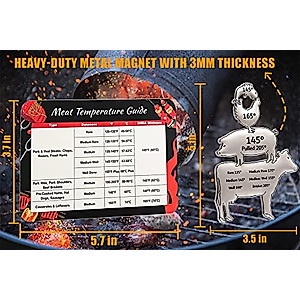 2023 Upgraded Meat Temperature Metal Magnet&Chart with Internal Temperatures Cooking Time,BBQ Smoking Meat Accessories Grilling Gifts for Smoker Men Dad Unique,Cute Meat Tempe Guide Magnet Decor