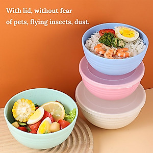 shopwithgreen Wheat Straw Cereal Bowls with Dust-Proof Lid, Resuable Bowls for Kitchen, Set of 4, Microwave and Dishwasher Safe, for Soup, Oatmeal, Ramen, RV, Camping, Kids, College Dorm Room, 24 OZ