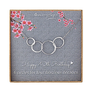 AnalysisyLove 40th Birthday Gifts for Women - Sterling Silver Infinity 4 Circle 4 Decades Necklace, Mothers Day Jewelry Mom Gift