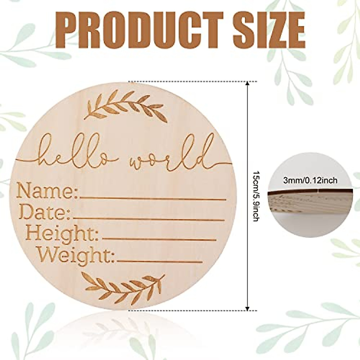 AIEX Wooden Baby Announcement Sign, 5.9 Inch Round New Baby Sign Birth Announcement Sign, Baby Name Sign Hello World Newborn Welcome Sign for Hospital Photo Prop Baby Shower Nursery Gift