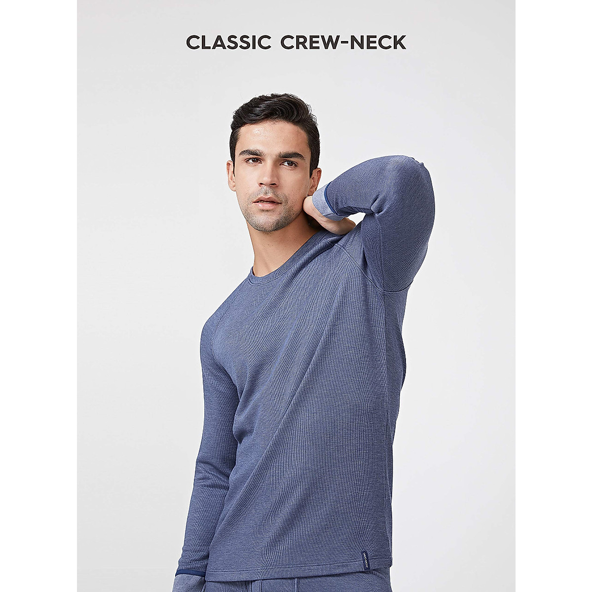 DAVID ARCHY Men's Double Layer Fleece Brushed Thermal Top & Bottom Ultra Winter Warm Stripe Thermals Set Long John with Fly (L, Bice Stripe)