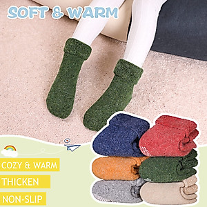 AMENLAN Baby Wool Floor Socks Soft Winter Warm Thick Non slip Toddler Boys Girls Crew Neck Socks 6 pairs (Solid Color B, 0-12 Months)