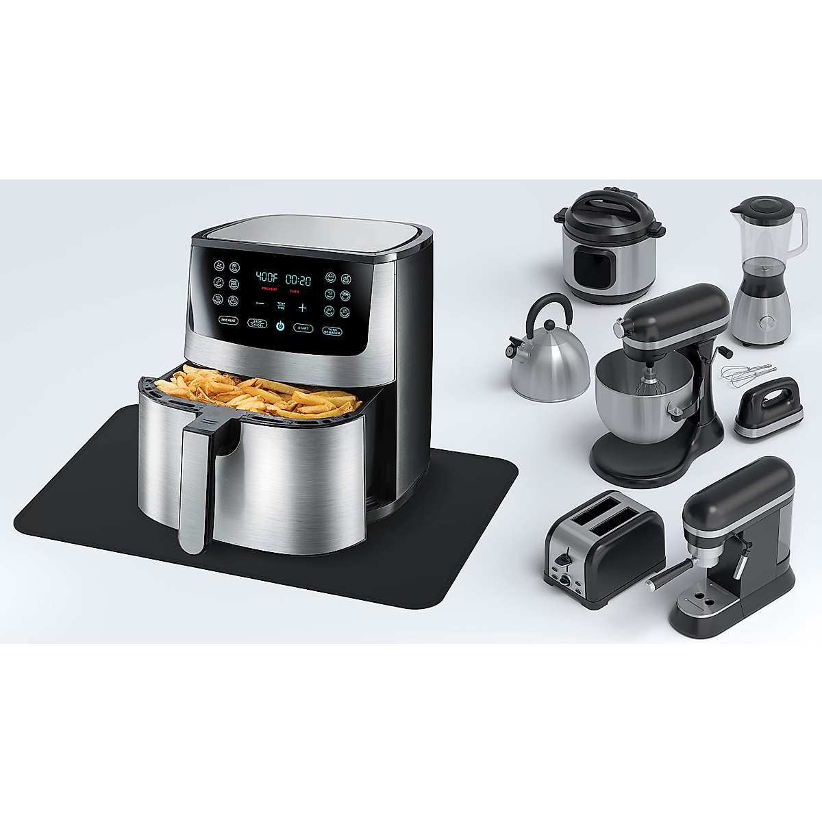 FLASLD Heat Resistant Mat for Air Fryer Site on, Fireproof Silicone Mats for Kitchen Counter, Countertop Protector, No-slip and Waterproof (16"X24", Black)