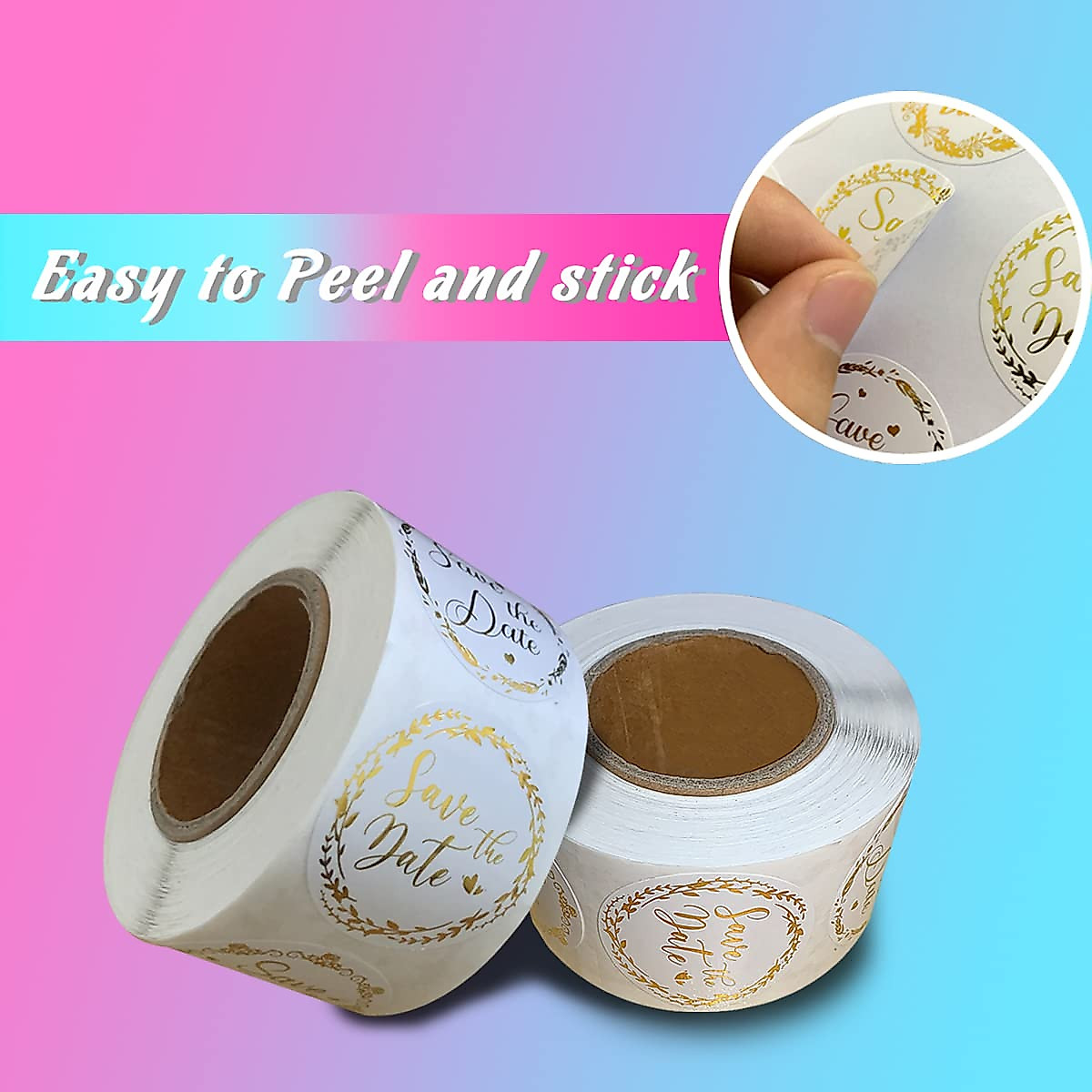Save The Date Stickers Labels 500 Pieces Per Roll Real Gold Foil Embossed Envelope Stickers for Birthday Wedding Baby Shower Party Invitation 1.5 Inch