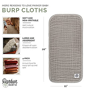 Parker Baby Muslin Cotton Burp Cloths - 5 Pack Large Cotton Burping Clothes for Boys, Girls, Unisex (White)