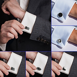 Luckeyui 12 Pairs Cufflinks Set Gifts for Men Vintage Wedding Tuxedo Shirt Cuff Links Silver & Black