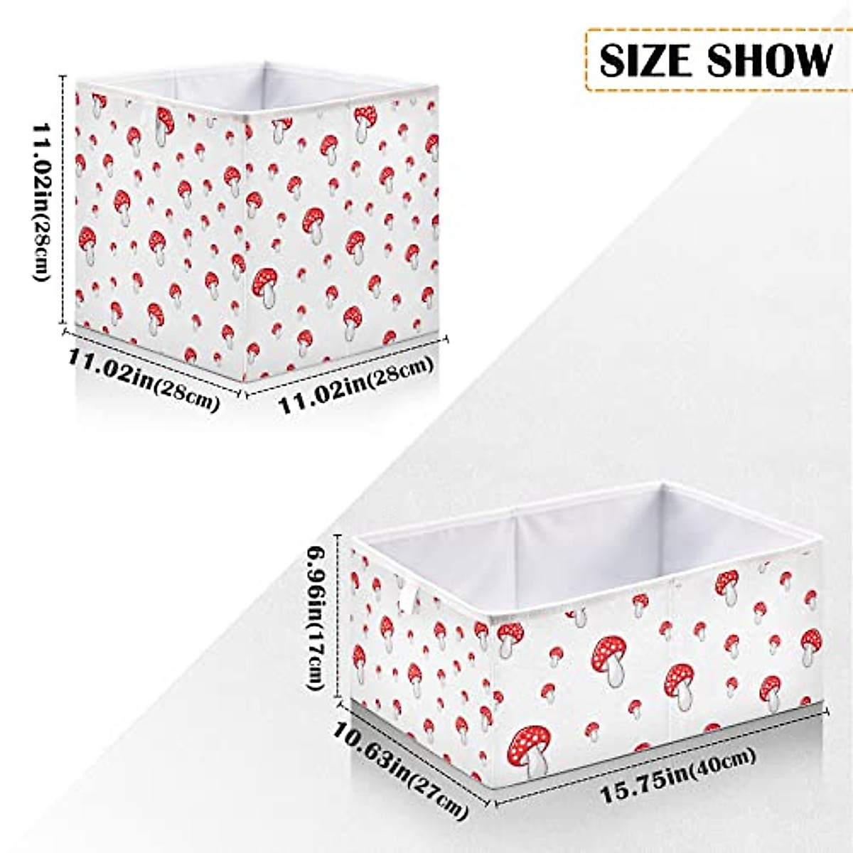 susiyo Mushroom Pattern Fabric Storage Bin Organizer 11 inch Collapsible Storage Cube for Shelf Closet