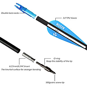 Musen Archery 30/28 Inch Carbon Practice Targeting Arrows with Removable for Youth Compound & Recurve Bow Target (Pack of 12)