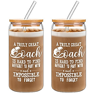 Nuenen 2 Pieces Friends Gifts Coach Gifts Chaos Coordinator Gifts for Women 16 oz Glass Coffee Tumbler Cup for Birthday Gifts Appreciation Thank You Gift Coach Sisters Coworker(Coach)