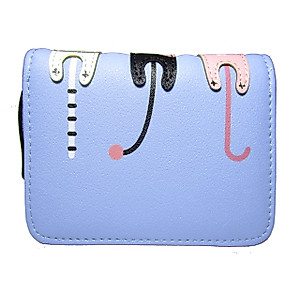 Nawoshow Women Cute Cat Wallet Coin Purse Bifold Wallet Clutch Bag (A-Blue)