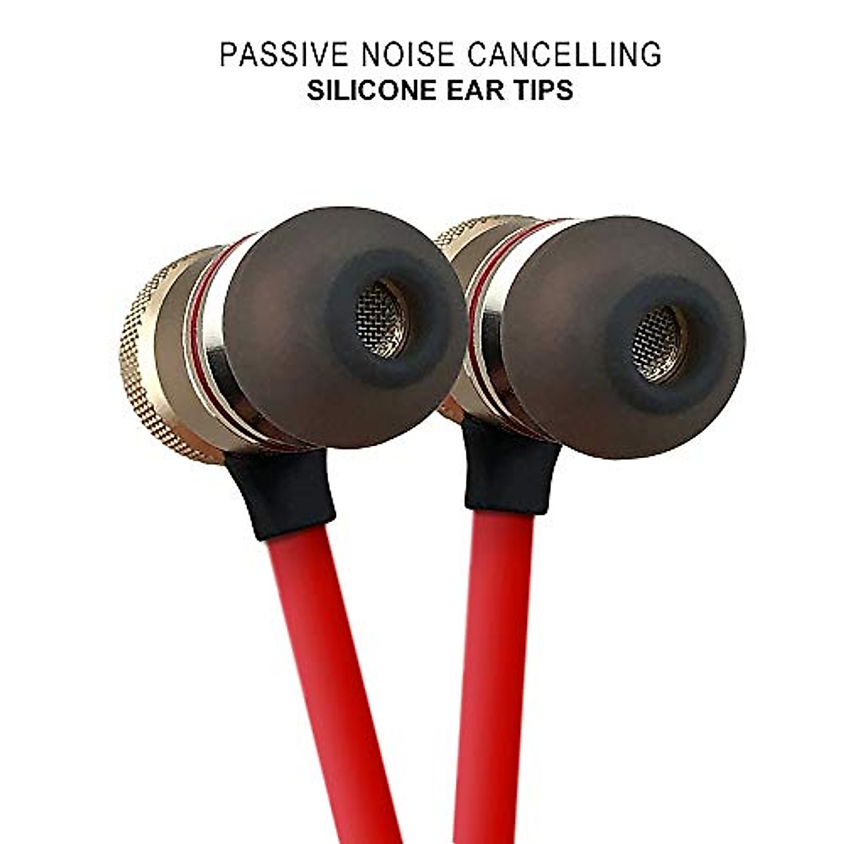 Acuvar Wireless Magnetic Rechargeable Ear Buds, in line mic, Volume, Play/Pause Controls (Gold/Red)