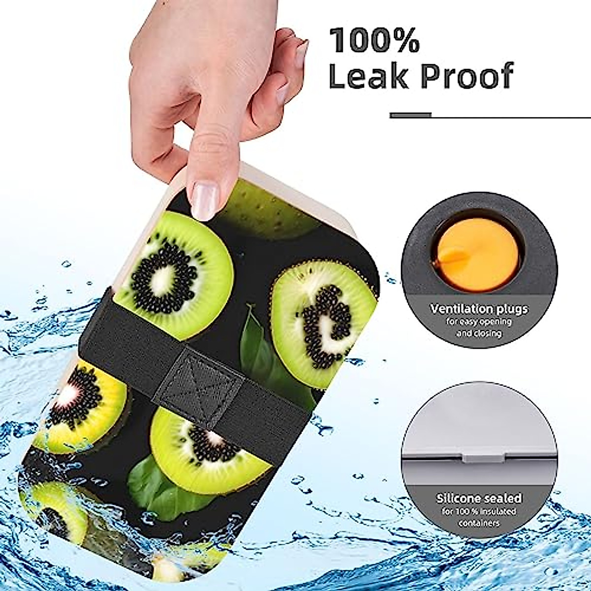 Green Kiwi Adult Lunch Box, Bento Box, With Cutlery Set Of 3, 2 Compartments, Rectangular, Lunch Box For Adults