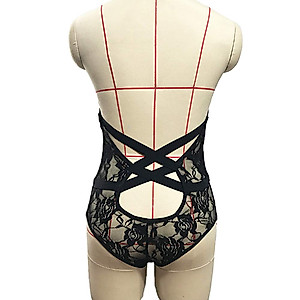 Toxz Sexy Lingerie Sleepwear Lace Women Rompers Bow Underwear Bodysuit Babydoll Nightwear,Floral Lace Teddy Open Back Halter Sheer Perspective with Open Cup Lingerie