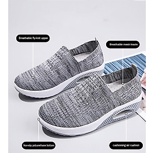 Women Mesh Air Cushion Orthopedic Diabetic Walking Shoes Slip-on Platform Sneakers Breathable Lightweight with Arch Support Wedge Rocker Shoes (Dark Gray,7,Women,7)