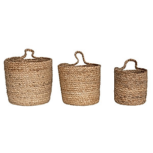 Creative Co-Op Various Round Braided Jute Nesting Handles, Natural, Set of 3 Basket