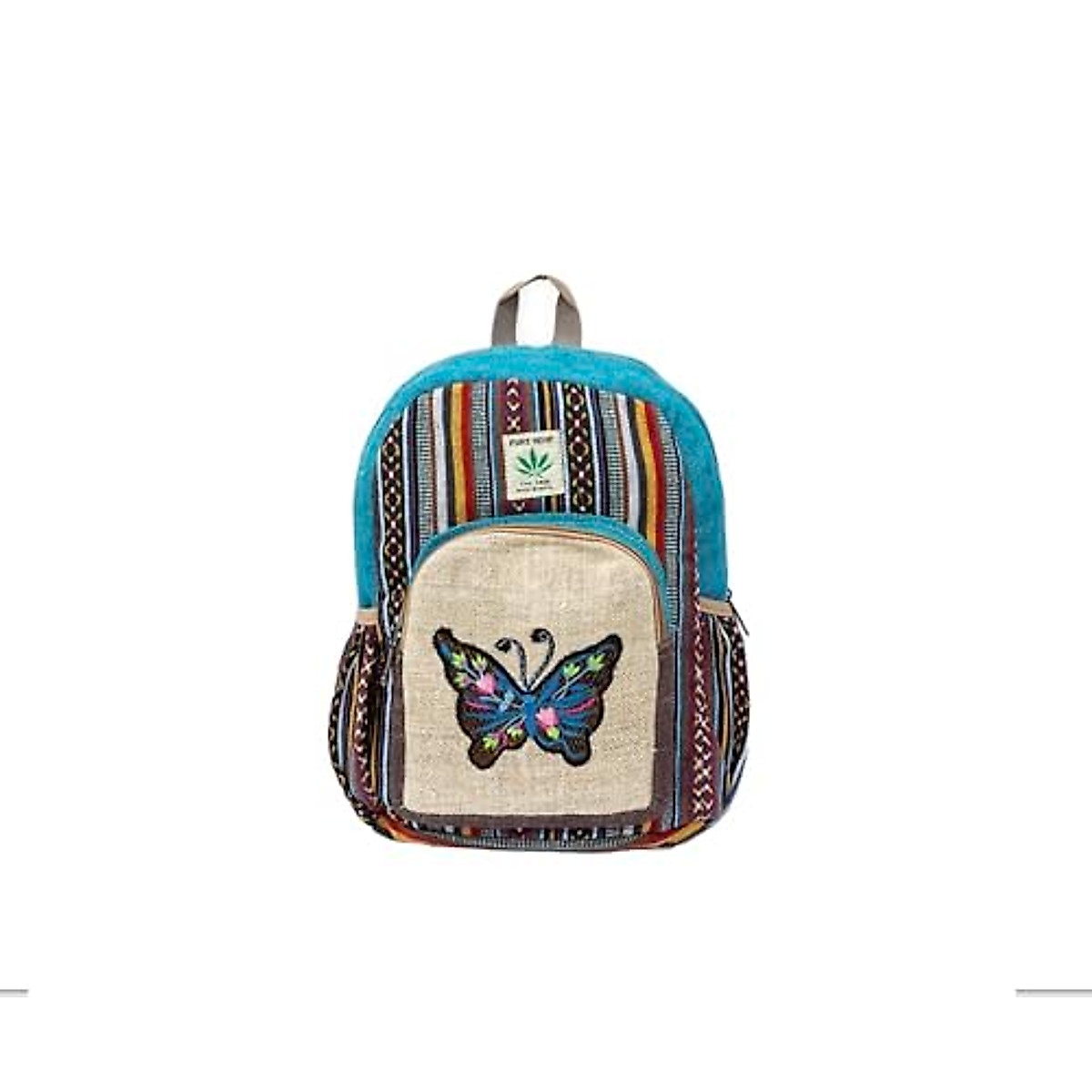 Hemp Backpack | 100% Pure Hemp - All Natural Handmade Multi Pocket Small Laptop Backpack | Travel Backpack - For Women and Men | Laptop Sleeve -Water Bottle Pockets | Boho Hippie - Butterfly