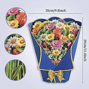 Daisy Paper Flowers Pop Up Cards, 12 Inch Christmas Pop Up Cards with Note Card and Envelope, 3D Pop Up Greeting Cards Handmade Paper Flowers Bouquet Cards, Popup Christmas Cards for Holiday Cards Daisy Thank You Cards