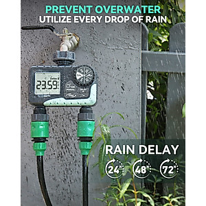 RAINPOINT Water Timer for Garden Hose - 2 Zone Sprinkler Timer with Rain Delay/Manual Watering/Automatic Irrigation Controller System - Water Hose Timer Programmable Faucet Timer for Yard Lawn