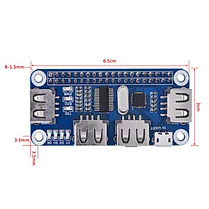 Fosa USB to UART Onboard 4 Port USB HUB HAT for Raspberry Pi B+ / 2B / 3B / Zero/Zero W