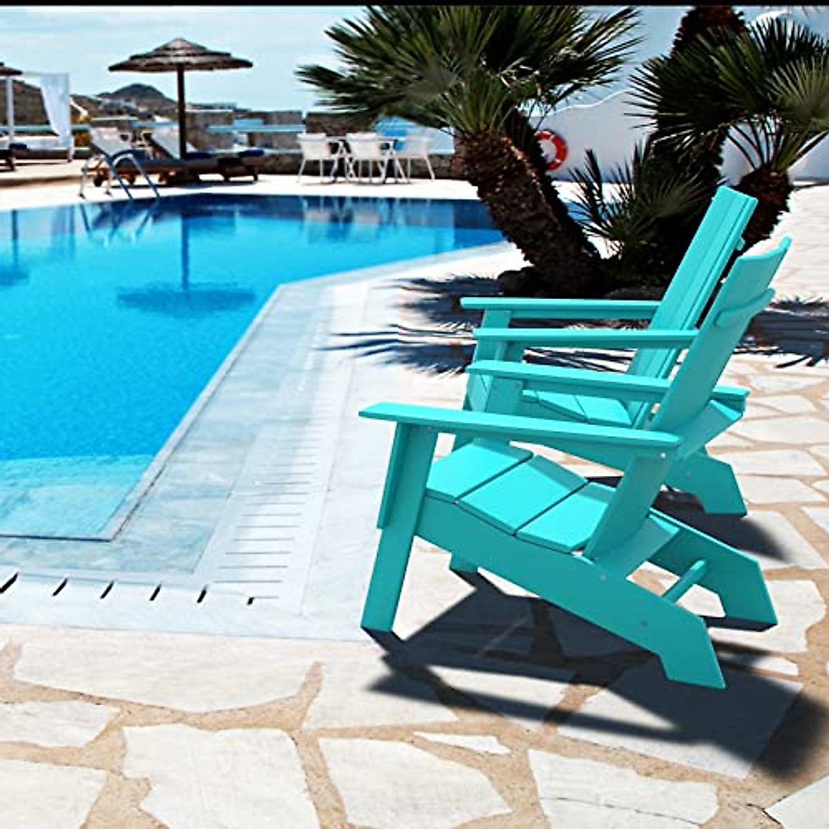 ResinTeak Adirondack Chairs Set of 4, Outdoor Patio Furniture for Fire Pit, Yard, and Deck, Poly Lumber Finish, Modern Collection (Blue)