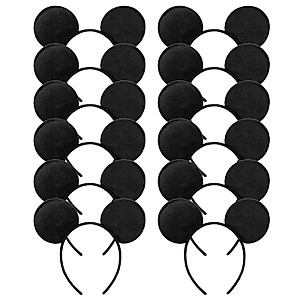 CHuangQi Mouse Ears Headband, Solid Black (Set of 12)