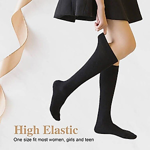 DOOVID Casual Knee High Socks for Women Tube Socks Elasticity Athletic Socks Thin Stripe Knee High Stockings White One Size