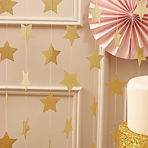 Honbay 2PCS Double Side Glitter Paper Star Garland Christmas Galaxy Banner Christmas Garland - 4 inch in Diameter,13 Feet Long / PCS (Gold)