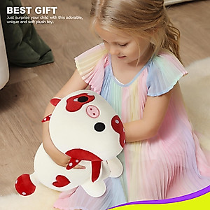Onsoyours Cute Cow Plushie, Soft Stuffed Mushroom Cow Squishy Plush Animal Toy Pillow for Kids (Red Mushroom Cow, 12")