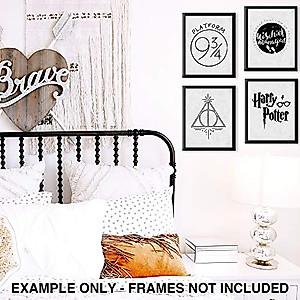 TRENDYPRINT – Harry Potter – Symbols – Deathly Hallows – Mischief Managed – Platform 9 ¾ - Set of 4 8" x 10" Prints – Includes A Collectible Wizarding World Bookmark!