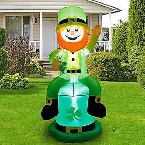 yofit 5 FT St. Patrick's Day Inflatable Leprechaun, Blow up Leprechaun Shamrock Outdoor Decoration with LED Lights, Perfect for Yard Garden Lawn Front Door Holiday Decor
