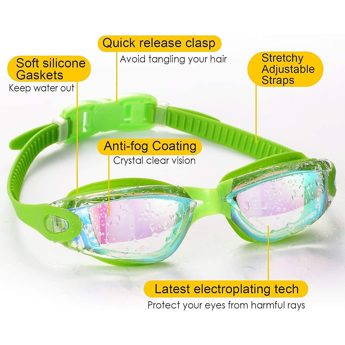 Yizerel Swim Goggles, 2 Pack Swimming Goggles for Adult Men Women Youth Kids Child