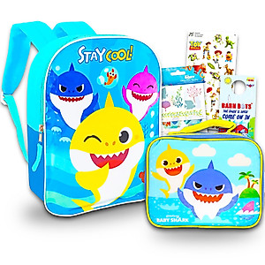 Pinkfong Baby Shark Baby Shark Backpack Lunch Box Set for Boys, Girls ~ 4 Pc Bundle With 16 in Baby Shark School Bag, Lunch Bag, Finding Dory Stickers, And More (Baby Shark School Supplies)