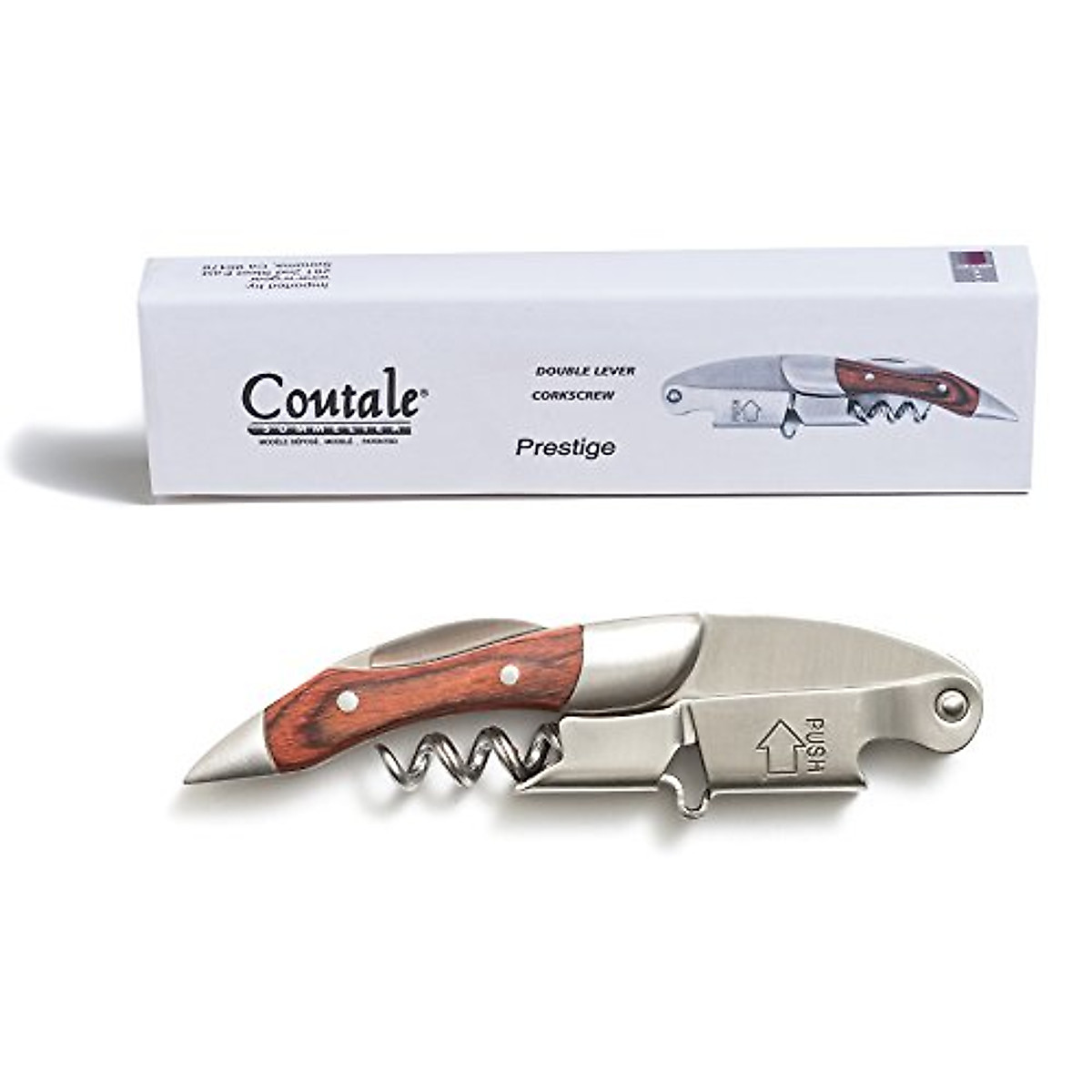 Prestige Waiters Wine Bottle Opener By Coutale Sommelier - Rosewood - French Patented Spring-Loaded Double Lever Wine Opener - Great Manual Corkscrew for Bartenders and Gifts