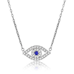 Apsvo Silver Anti Evil Eye Necklace for Women, Cubic Zirconia Dainty Third Eye Pendant Chain Simple Ojo Trendy Jewelry Protection Valentines Day Gifts for Her