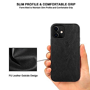 TENDLIN Compatible with iPhone 12 Case/iPhone 12 Pro Case Premium Leather TPU Hybrid Case (Black)