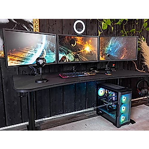 Arozzi Arena Ultrawide Curved Gaming and Office Desk with Full Surface Water Resistant Desk Mat Custom Monitor Mount Cable Management Cut Outs Under The Desk Cable Management Netting - Dark Grey