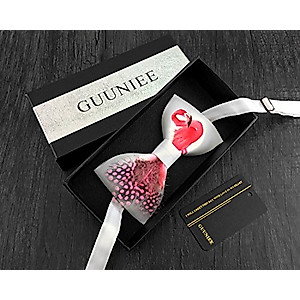 100% Satin Silk Handmade Luxury Mens Pre-tied Bowtie Solid Feather Bow Ties (Pink Flamingo)