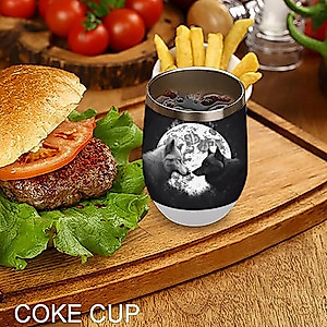 WYUSPGK 304 Stainless Steel Insulated Cup, Wolves Love Under The Moon Wild Animal Print Smooth Rim, Durable & Reusable - Perfect for Office, Home, And Travel