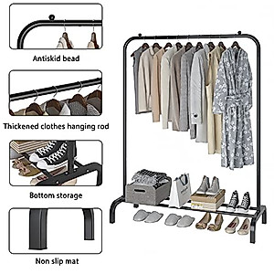 MOYIPIN Metal Clothing Rack, Single Rod Portable Garment Rack for Hanging clothes, Cloths Rack for Bedroom, Balcony 43.31inch, Black