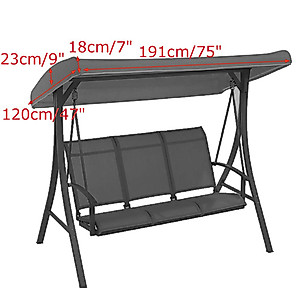Lseqow Swing Seat Canopy, Waterproof Swing Canopy Replacement Canopy Swing Seat Chair Garden Chair Tent Porch Top Cover Swing Roof for Patio,Garden,Poolside,Balcony,Dark Grey