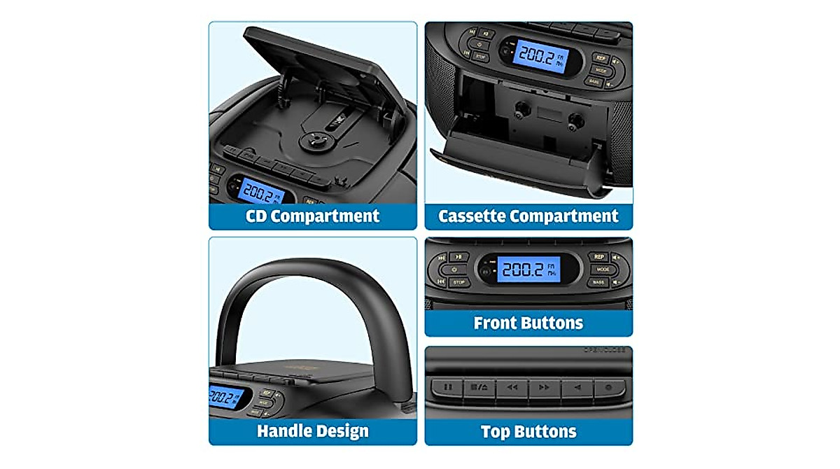 Portable CD Player with Bluetooth | Hernpark Boombox & Cassette