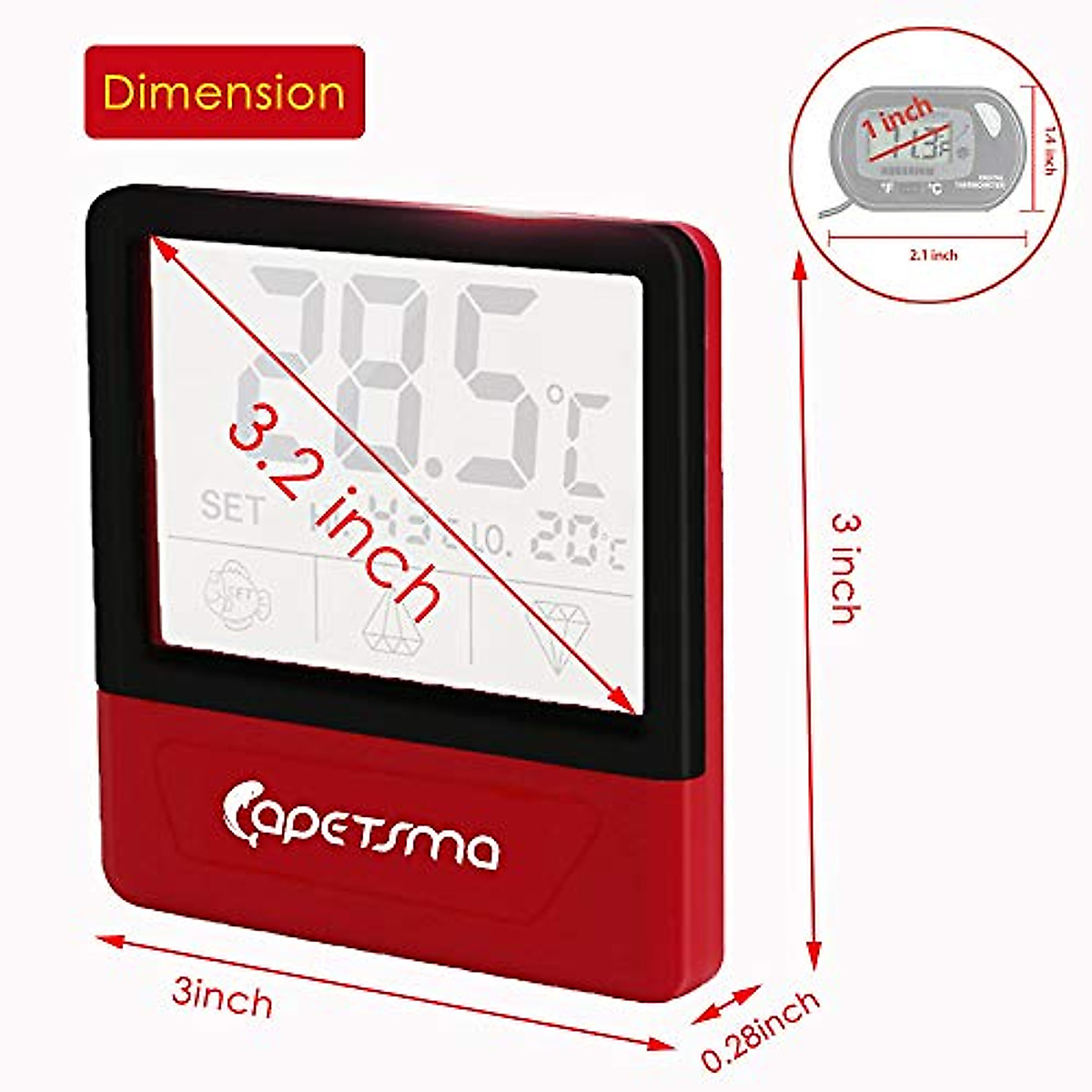 Fish Tank Thermometer, Touch Screen Digital Aquarium Thermometer with LCD Display, Stick-on Temperature Sensor ensures Optimum Temperature in Terrarium, for Your pet Amphibians and Reptiles…