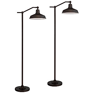 360 Lighting Kayne Farmhouse Rustic 61" Tall Standing Floor Lamps Set of 2 Lights Downbridge Task Adjustable Foot Switch Brown Satin Bronze Finish Living Room Bedroom House Reading Office Home Decor